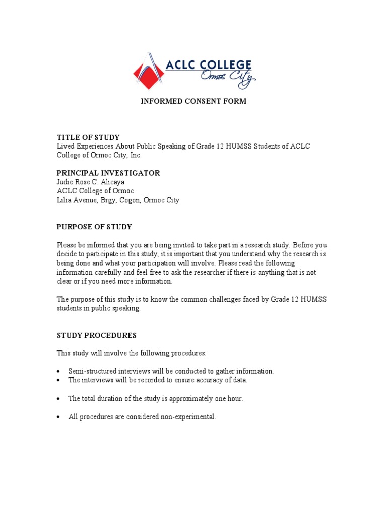 Informed Consent-Template | PDF | Informed Consent | Confidentiality