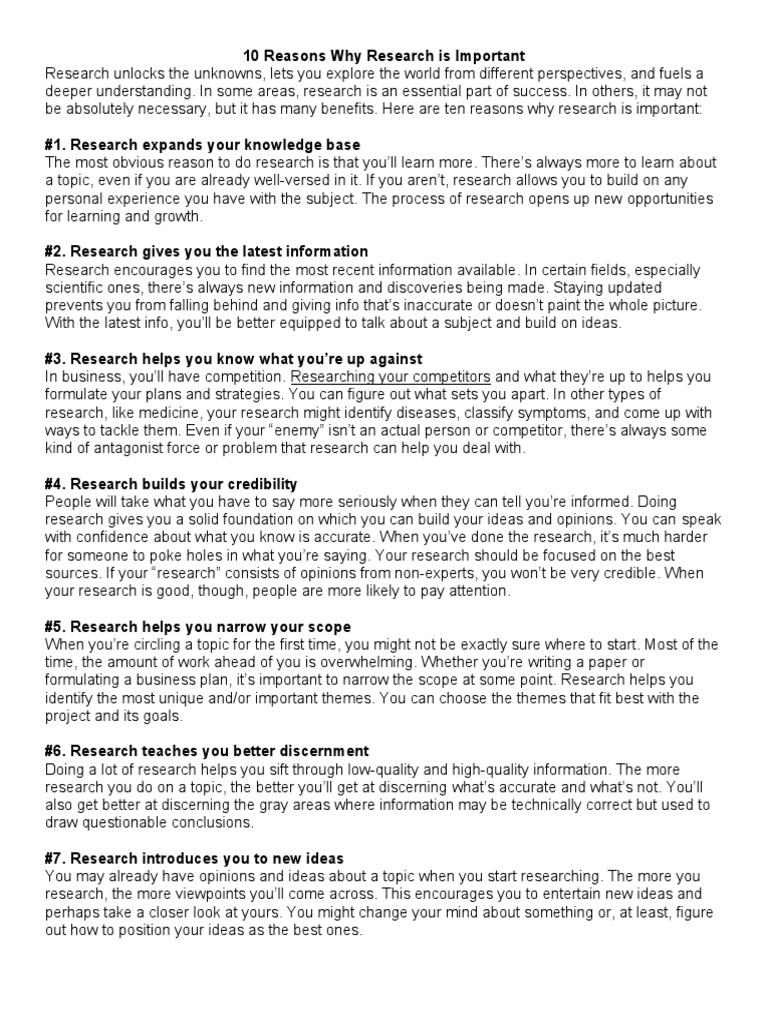 10 Reasons Why Research Is Important | PDF | Curiosity | Inquiry