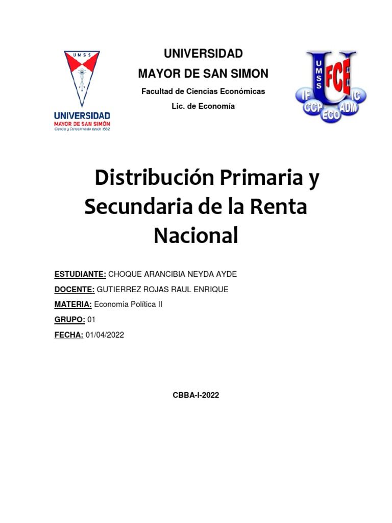 Diferencie Entre Distribución Primaria y Secundaria de La Renta ...