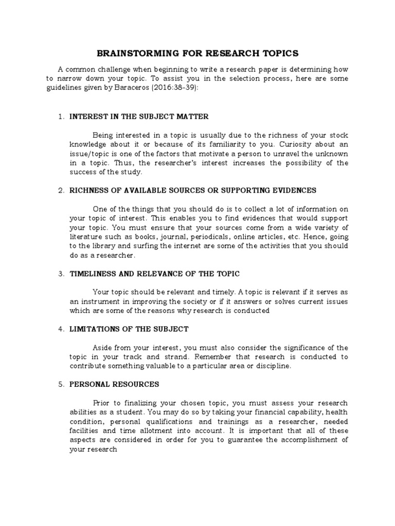 Inquiries Investigation and Immersion Brainstorming For Research Topics | PDF | Scientific ...