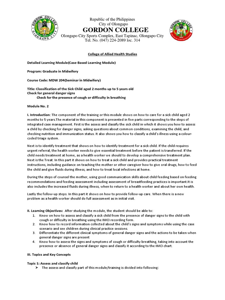IMCI CARE OF THE CHILD Topic 2 | PDF | Pneumonia | Cough