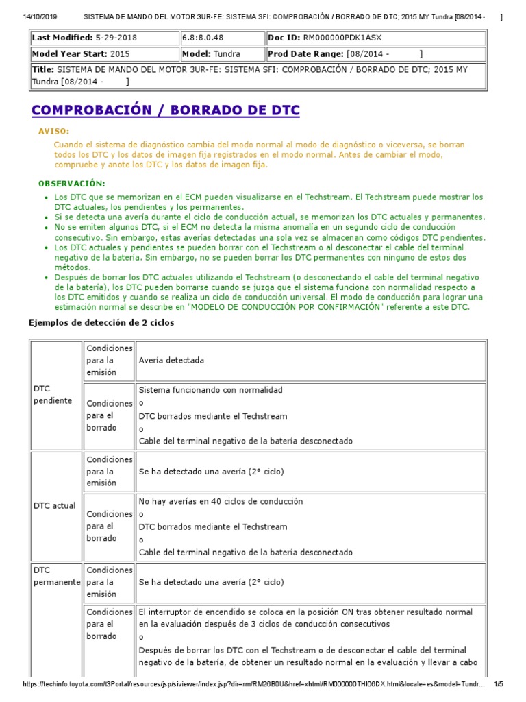 Comprobación y Borrado de DTC Tundra 2015 | PDF