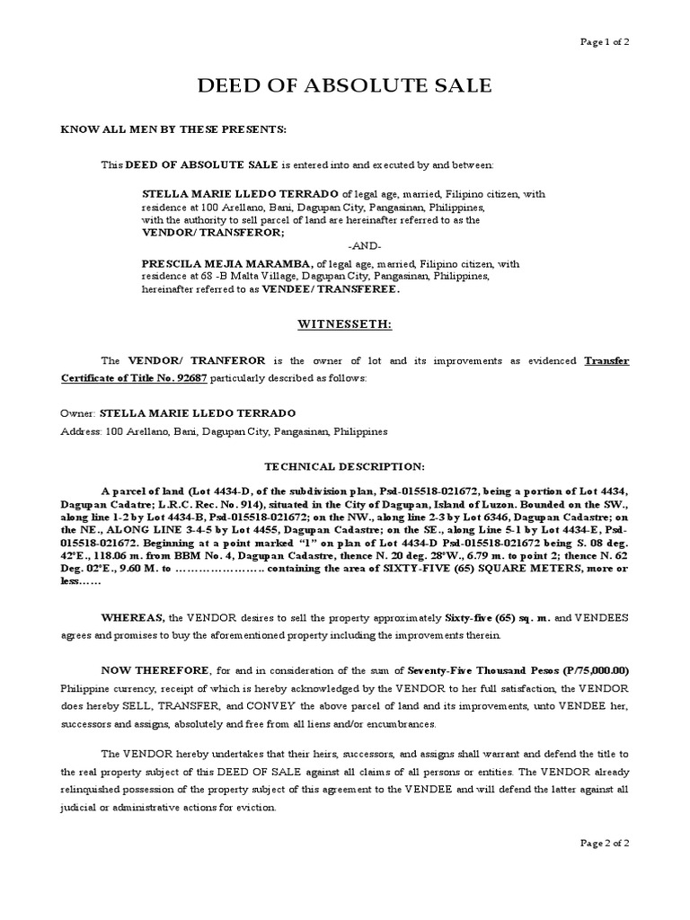 Deed of Sale (Land Title Sample) (2021 - 08 - 13 03 - 16 - 12 UTC ...