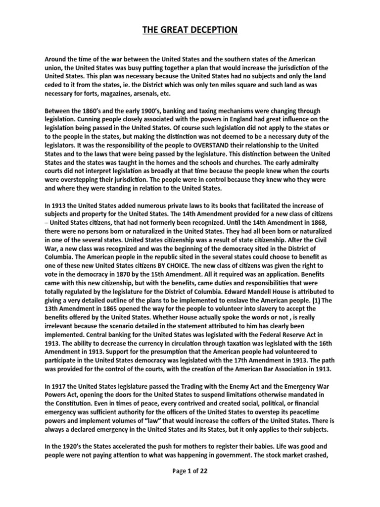 The Great Deception | PDF | Trust Law | Legal Remedy