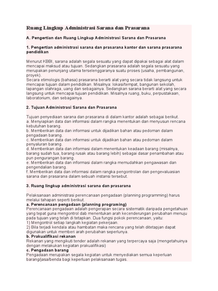 Ruang Lingkup Dan Regulasi Administrasi Sarana Dan Prasarana | PDF ...