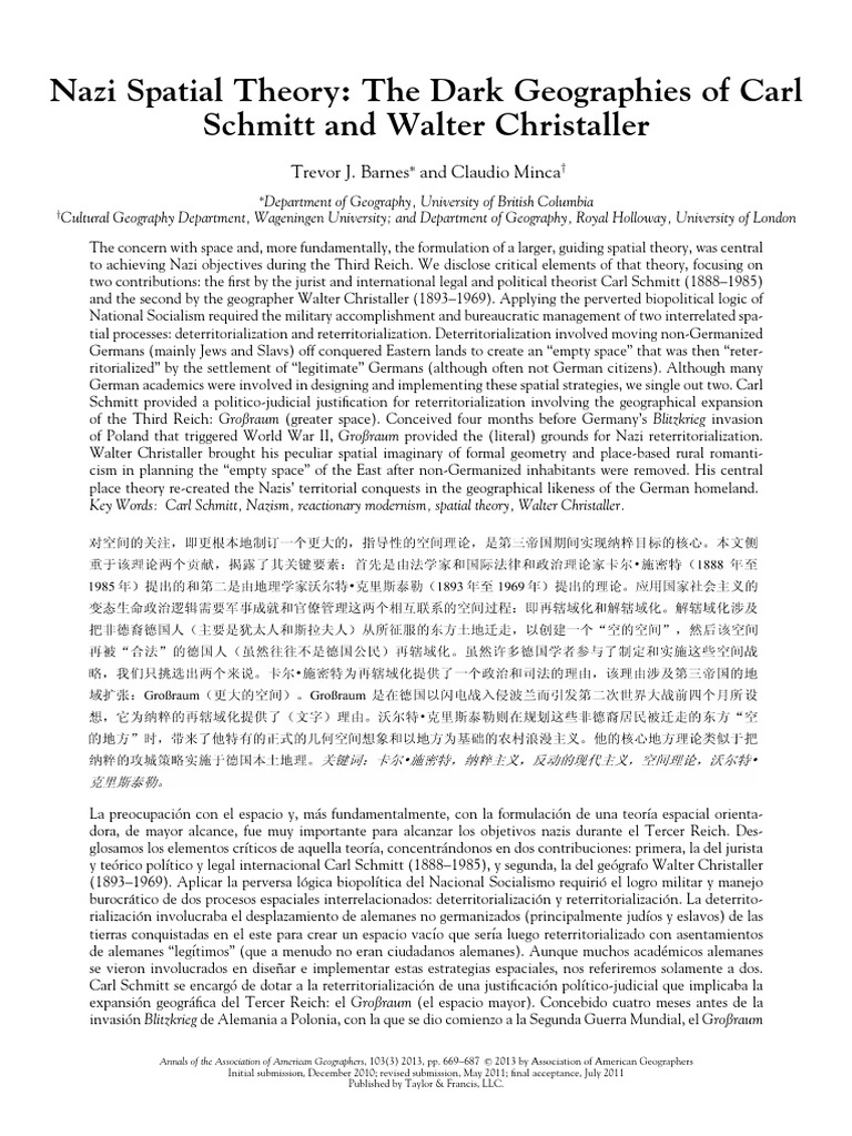 Nazi Spatial Theory The Dark Geographies of Carl Schmitt and Walter ...