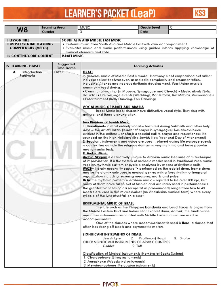 LeaP-Music 8-Q3-Week 8 | PDF | Musical Instruments | Songs