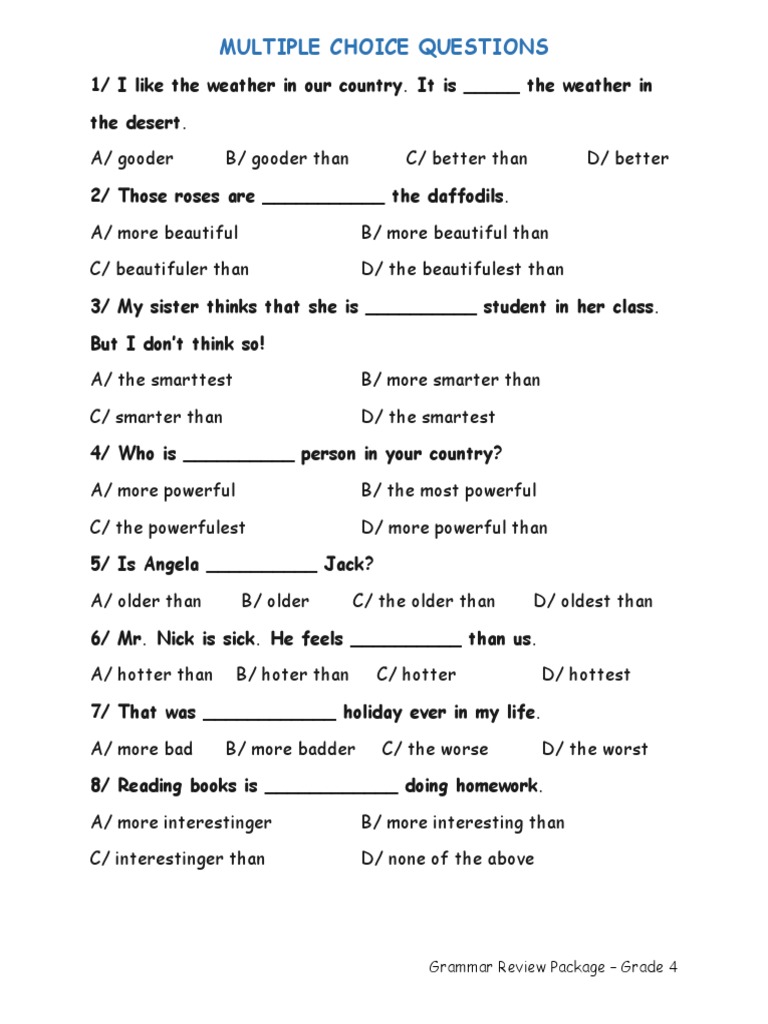 Grade 4 Grammar Review Quiz | PDF