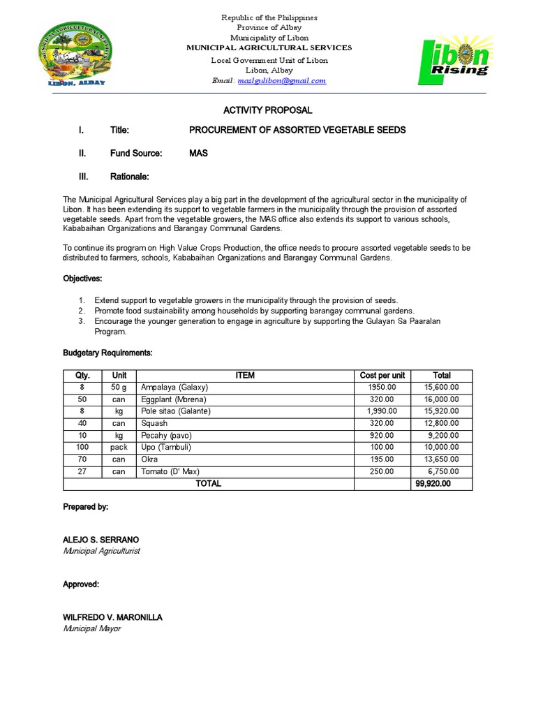 Proposal - Vegetable Seeds | PDF | Vegetables | Economies