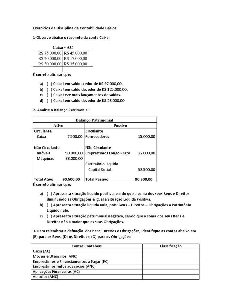 Exercicio Contabilidade Basica | PDF | Contabilidade | Empréstimos
