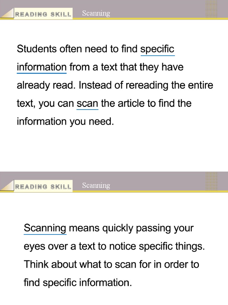 Reading Skill Lev1 U3 Scanning p36 | PDF