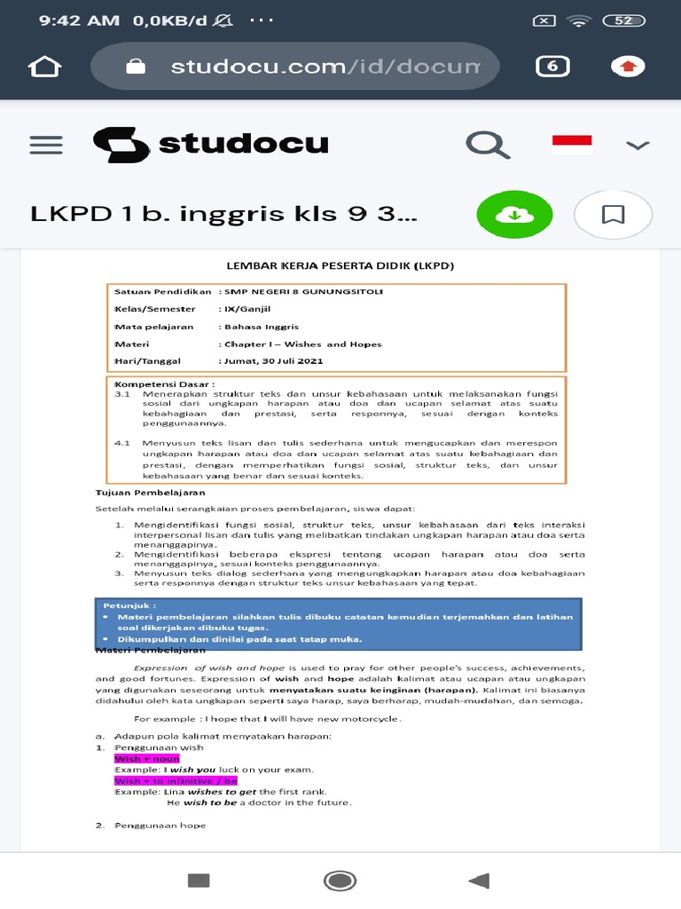 LKPD 3.1 Bahasa Inggris Kelas 9 SMP 4 Lale | PDF