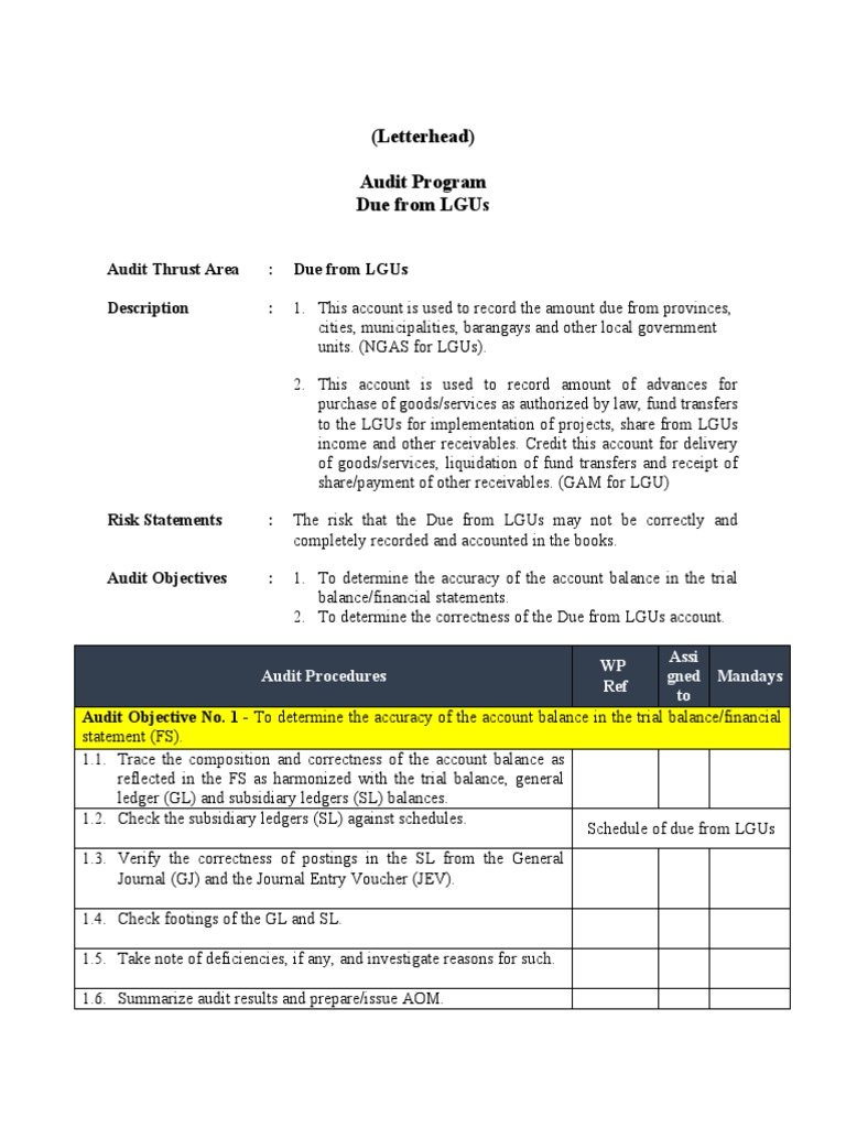 Due From LGUs Audit Program | PDF | Audit | Service Industries