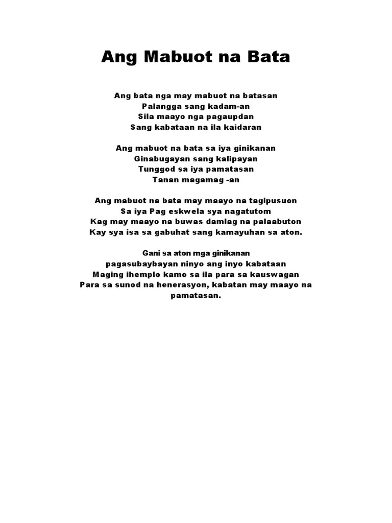 Ang Mabuot Na Bata by Johann Dave B. Argonza | PDF