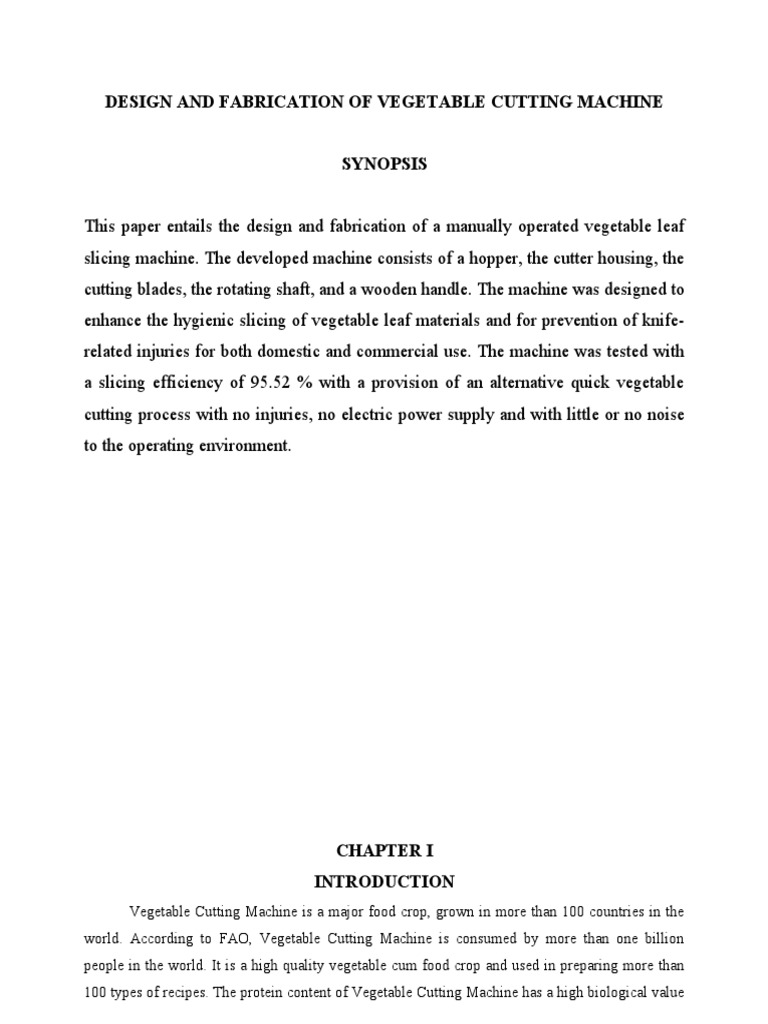 Design and Fabrication of Vegetable Cutting Machine | PDF | Blade ...