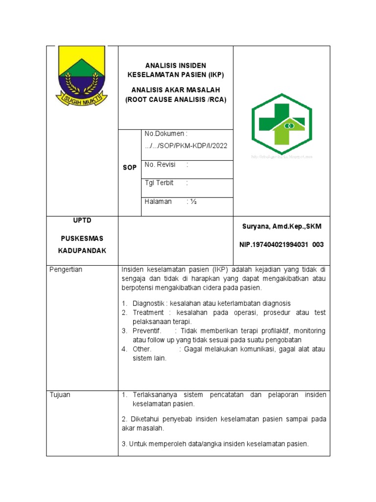 Sop Analisis Insiden Keselamatan Pasien (Rca) | PDF | Kesehatan Holistik | Sains & Matematika