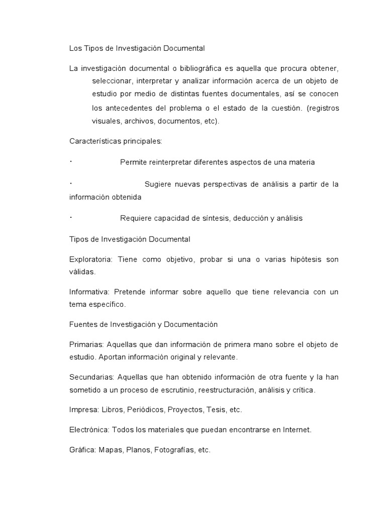 Los Tipos de Investigación Documental | PDF | Análisis | Documental