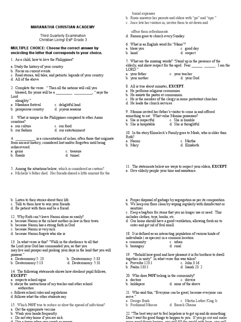 Esp 3 Exam | PDF | Ruth (Biblical Figure) | Naomi (Biblical Figure)