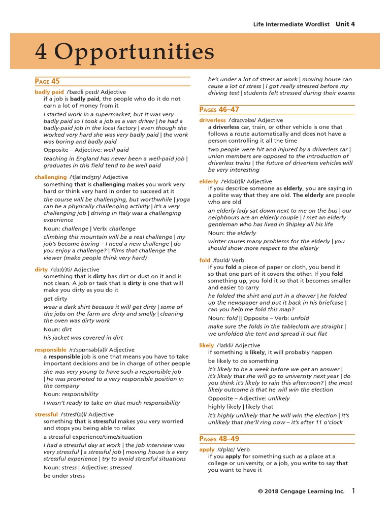 Life Intermediate Wordlist Final Alphabetised Unit 4 PDF | PDF | Salary | Pension