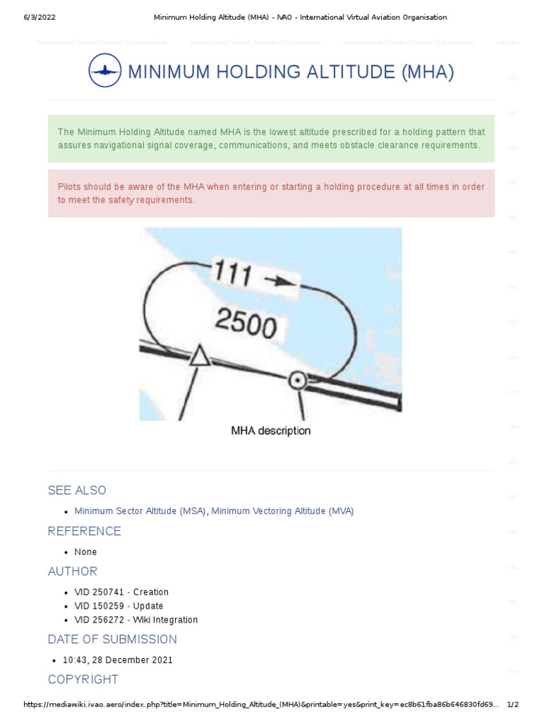Minimum Holding Altitude (MHA) | PDF