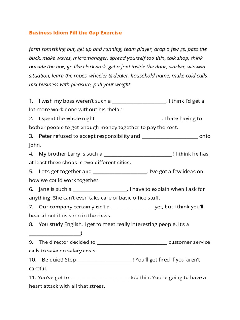 Business Idiom Fill the Gap Exercise.docx | PDF