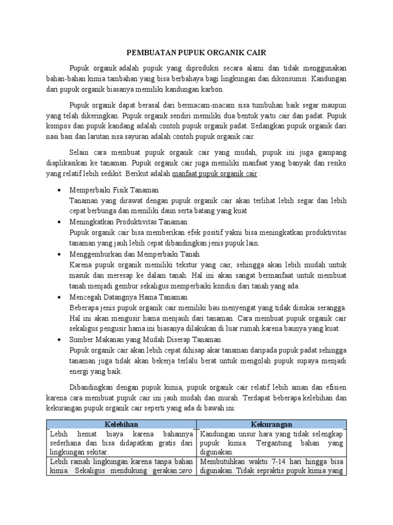 Pembuatan Pupuk Organik Cair | PDF