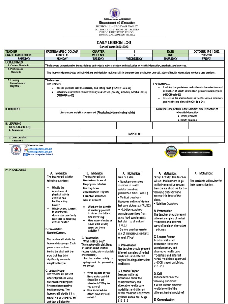DLL 10 W9 | PDF | Alternative Medicine | Learning
