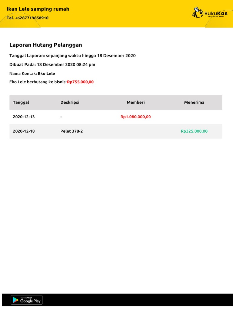 Laporan Hutang Piutang Pelanggan - Jum - 18 - Des - 2020 - 082449 | PDF