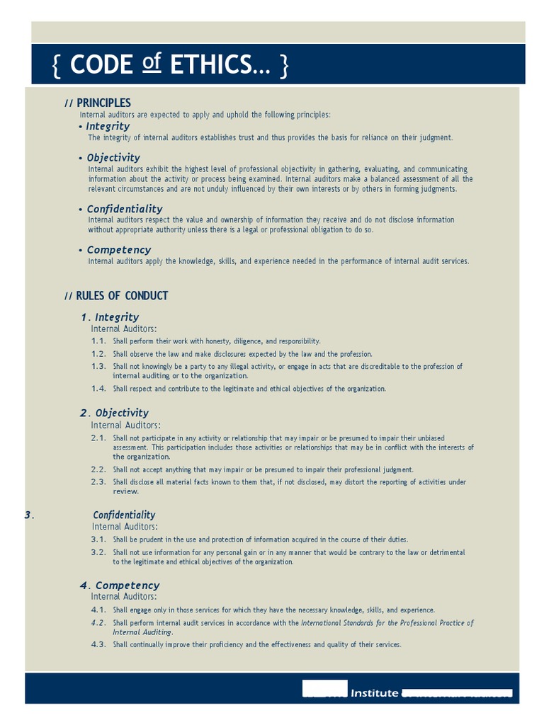 Code of Ethics English Single Page Printable | PDF | Internal Audit | Audit
