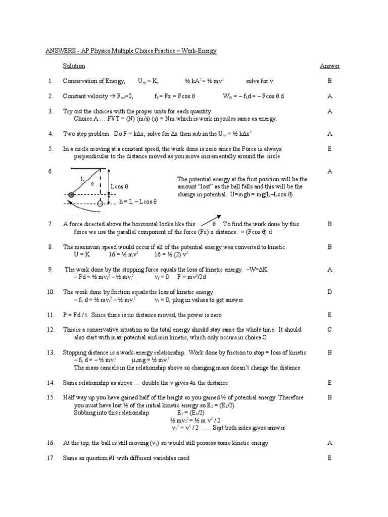 4c Work Energy MC Practice Problems ANSWERS | PDF | Force | Kinetic Energy