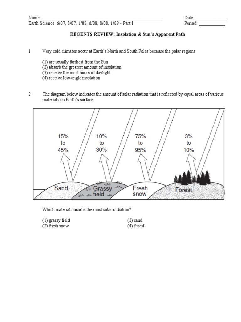 4 Regents Review Earth Science Insolation Suns Apparent Path | PDF ...