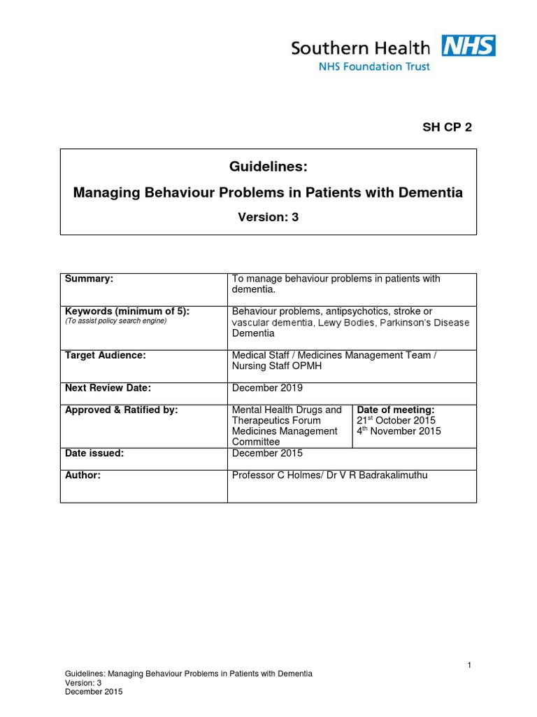 Dementia Behavior Management Guidelines | PDF | Dementia | Antipsychotic