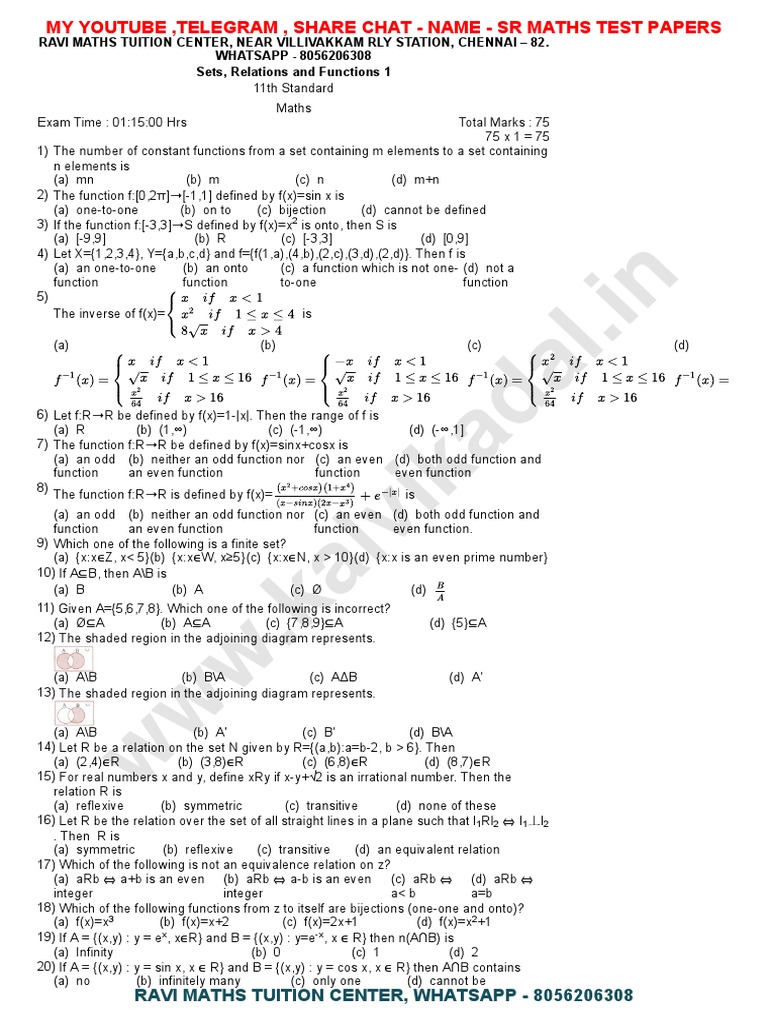 11TH Maths 110 Questions PDF | PDF | Function (Mathematics) | Functions And Mappings