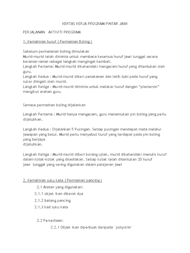 Aktiviti Program Pintar Jawi | PDF