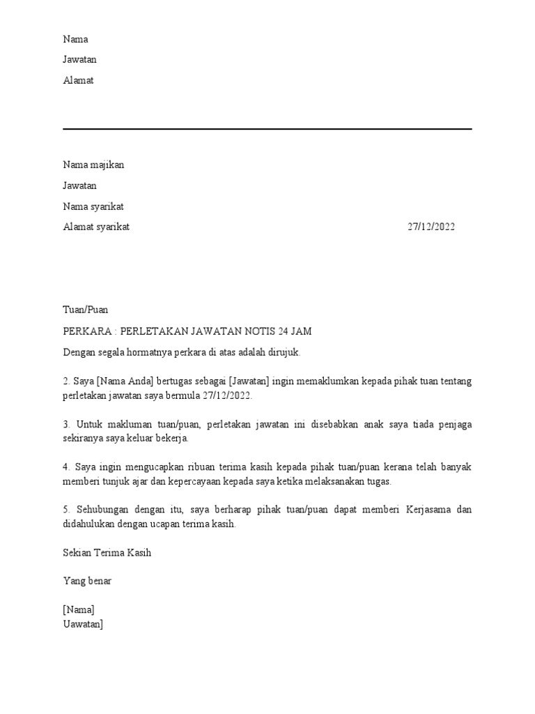 SURAT Berhenti Kerja | PDF