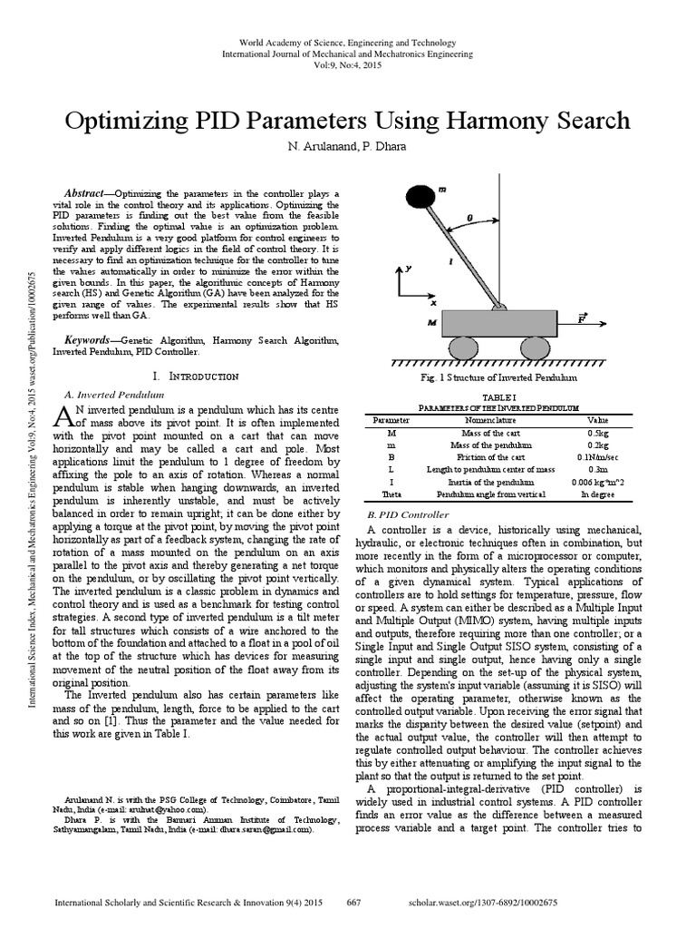 Optimizing PID Parameters Using Harmony Search: N. Arulanand, P. Dhara ...