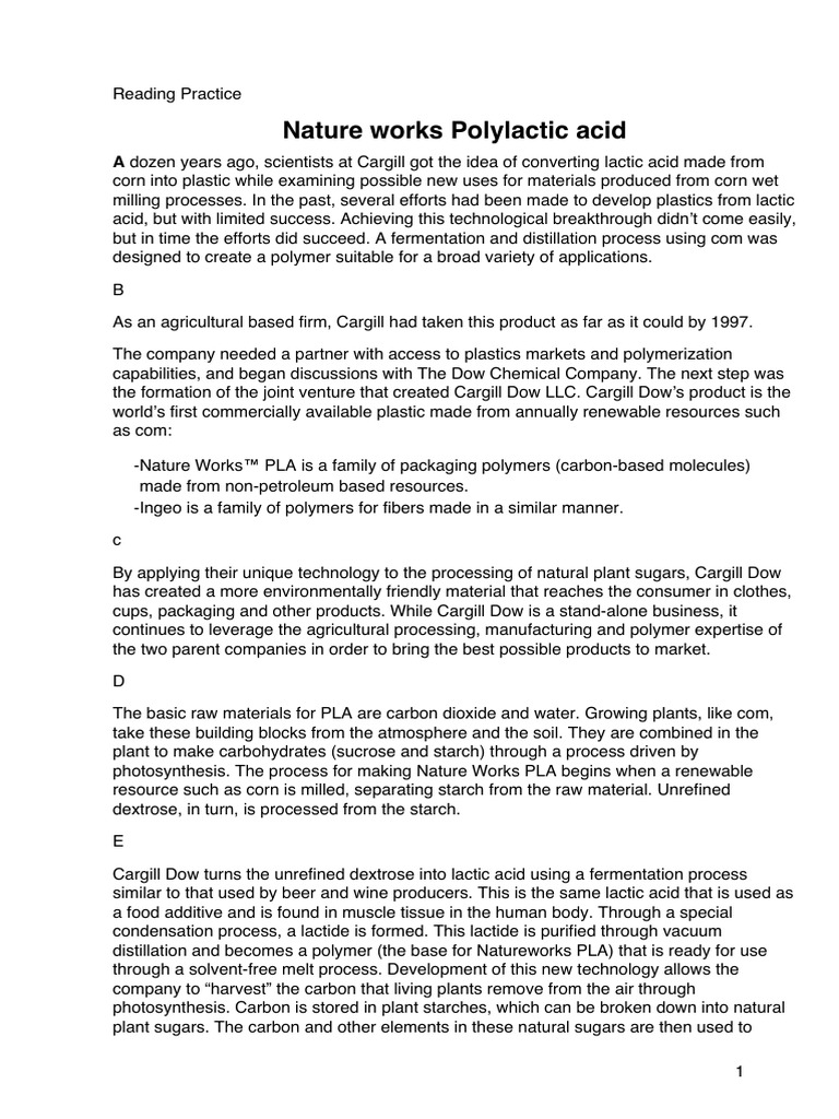 Nature Works Polylactic Acid | PDF | Polymers | Physical Sciences