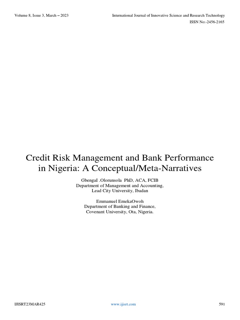 Credit Risk Management and Bank Performance in Nigeria A ConceptualMeta ...