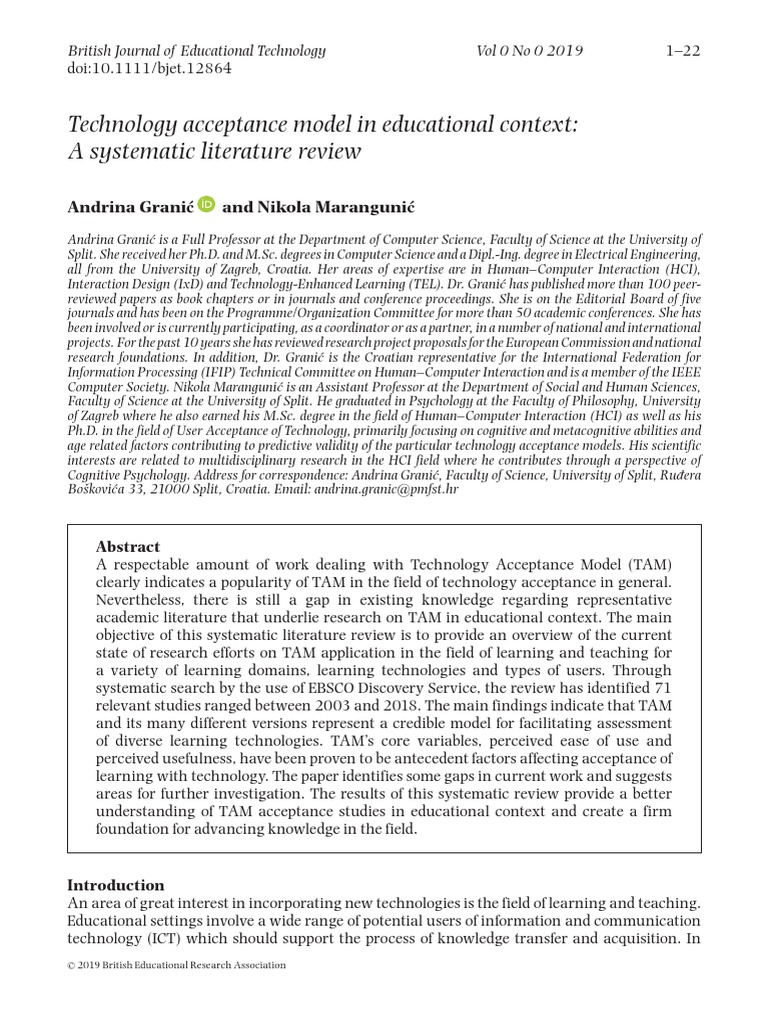 Tech Acceptance, Granic 2019 PDF | PDF | Educational Technology | Usability