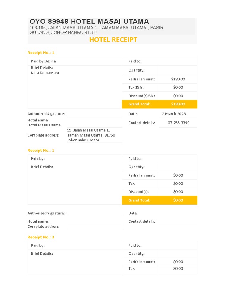 Sample Hotel Receipt Template | PDF | Computing