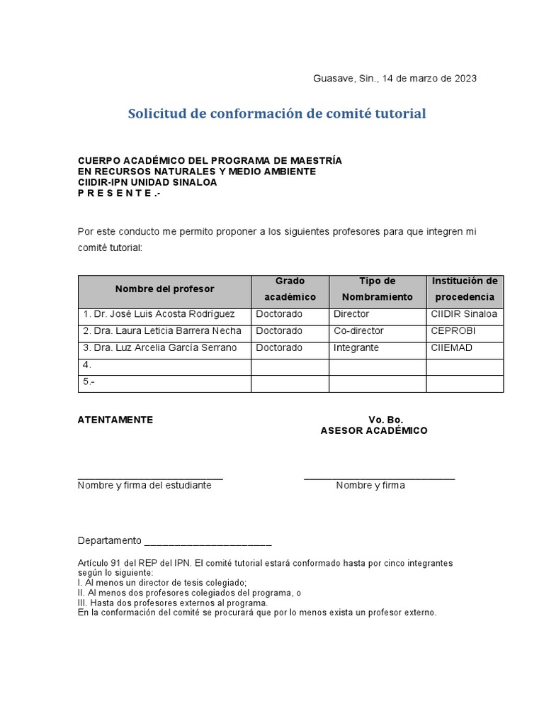 Solicitud para Conformacion de Comite Tutorial | PDF