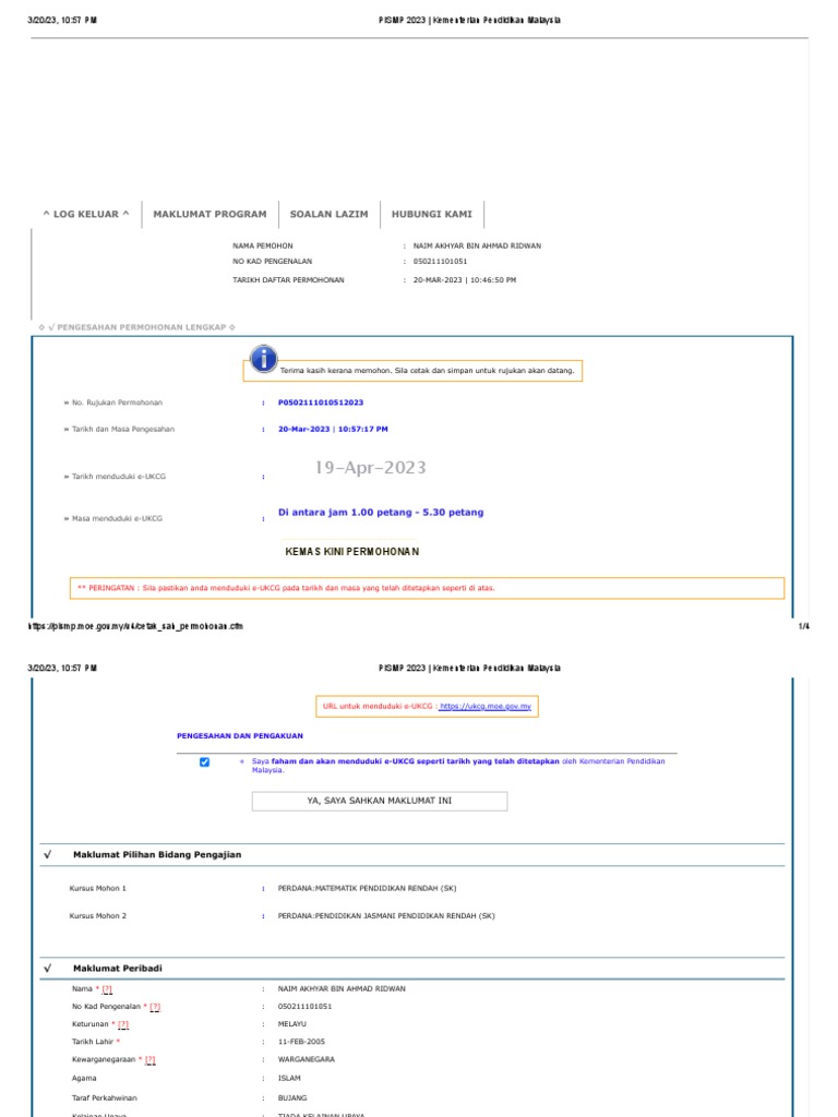 PISMP 2023 - Kementerian Pendidikan Malaysia | PDF