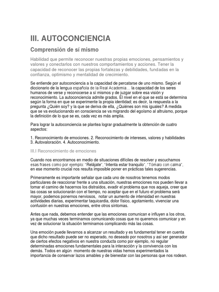 III. Autoconciencia | PDF | Las emociones | Autoestima
