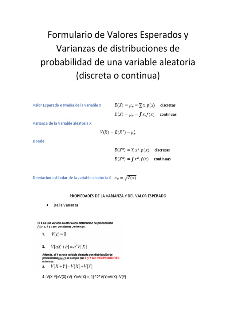 Valores y Varianzas de Variables Aleatorias | PDF