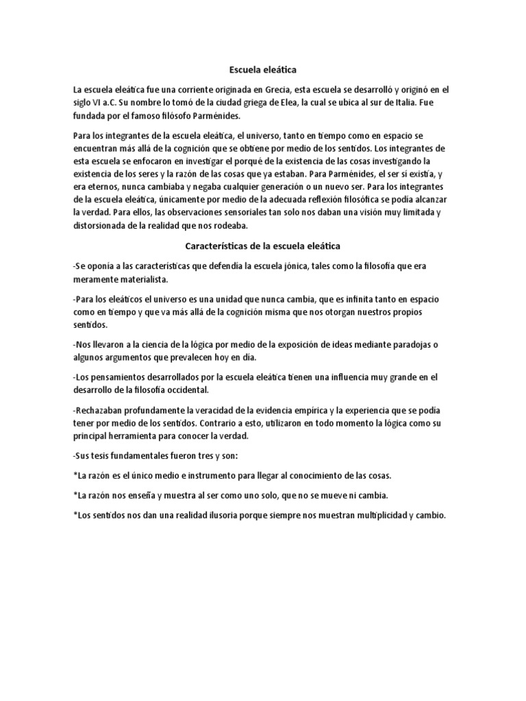 Escuela Eleática | PDF | Teorías filosóficas | Empirismo
