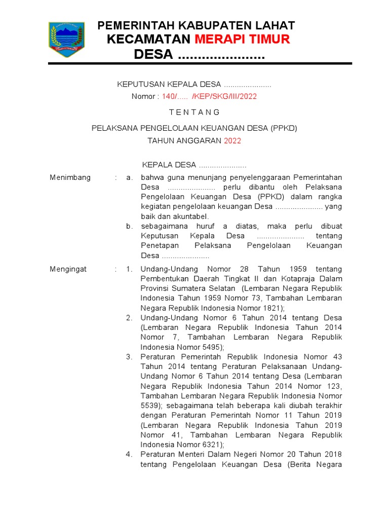Contoh SK PPKD Tahun 2022 | PDF