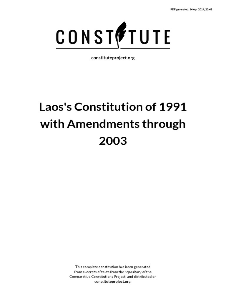 Laos Constitution 1991 2003 Amendments | PDF | Prosecutor | National ...