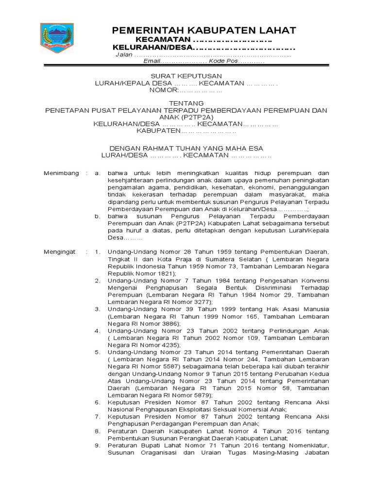 SK P2tp2a Kelurahan - Desa | PDF