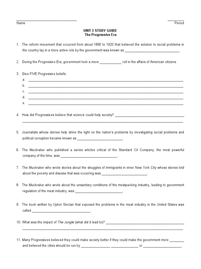 Progressive Era Study Guide | PDF | Theodore Roosevelt | Progressivism ...