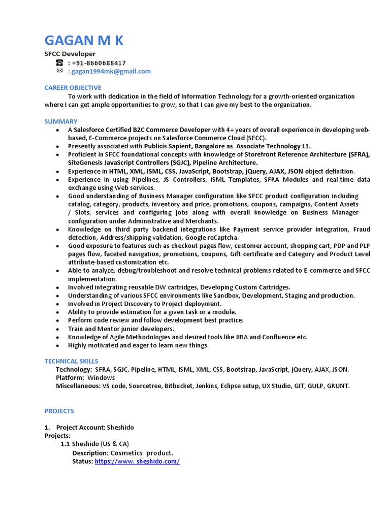Resume Of Gagan Pdf Ajax Programming Web Development 